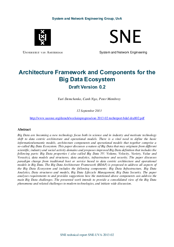 (PDF) Architecture framework and components for the big data ecosystem