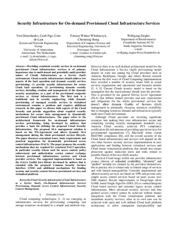 (PDF) Security Infrastructure for On-demand Provisioned Cloud Infrastructure Services