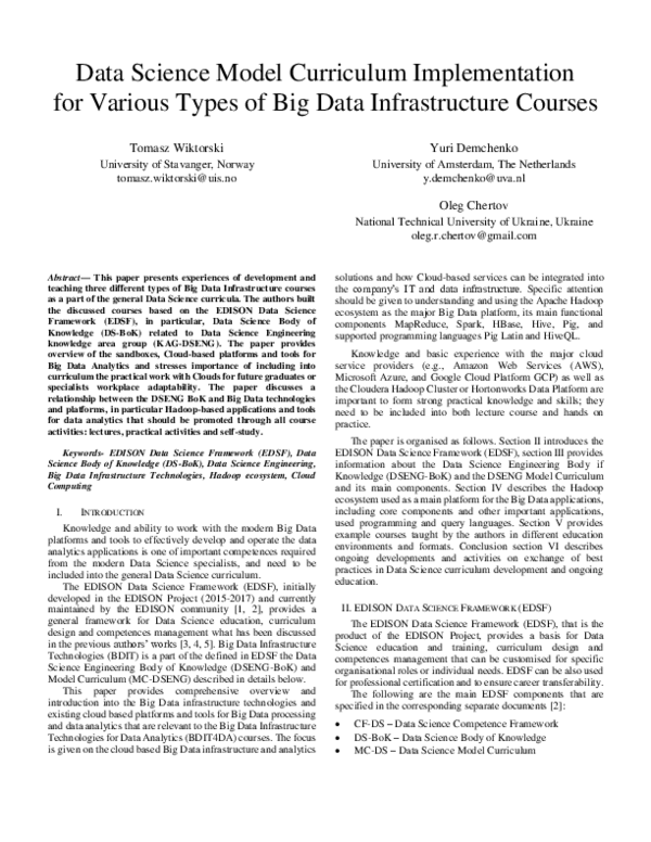 (PDF) Data Science Model Curriculum Implementation for Various Types of ...