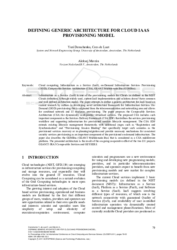 Pdf Defining Generic Architecture For Cloud Iaas Provisioning Model