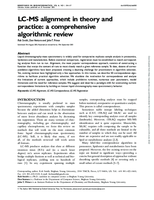 (PDF) LC-MS alignment in theory and practice: a comprehensive algorithmic review