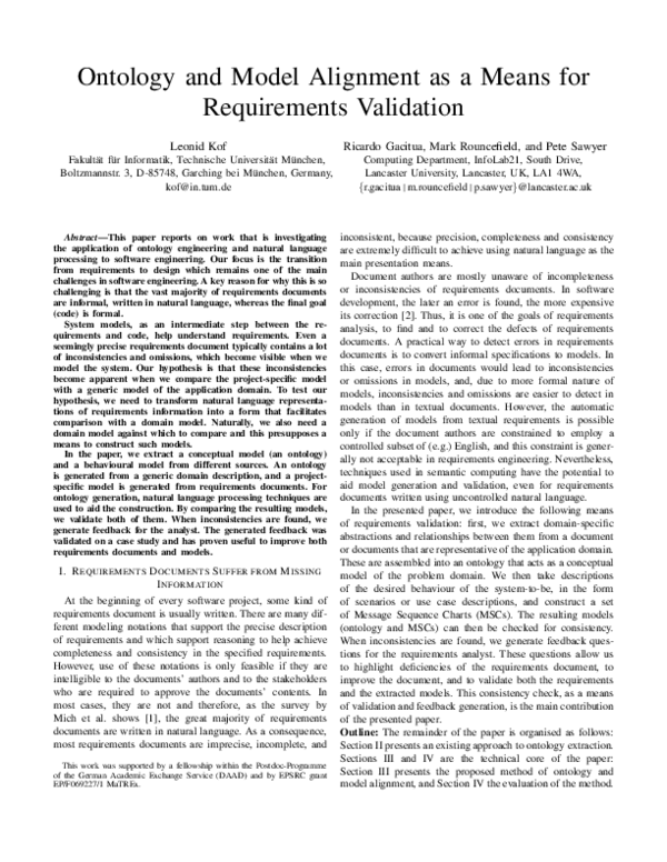 (PDF) Ontology and Model Alignment as a Means for Requirements Validation | Mark Rouncefield ...