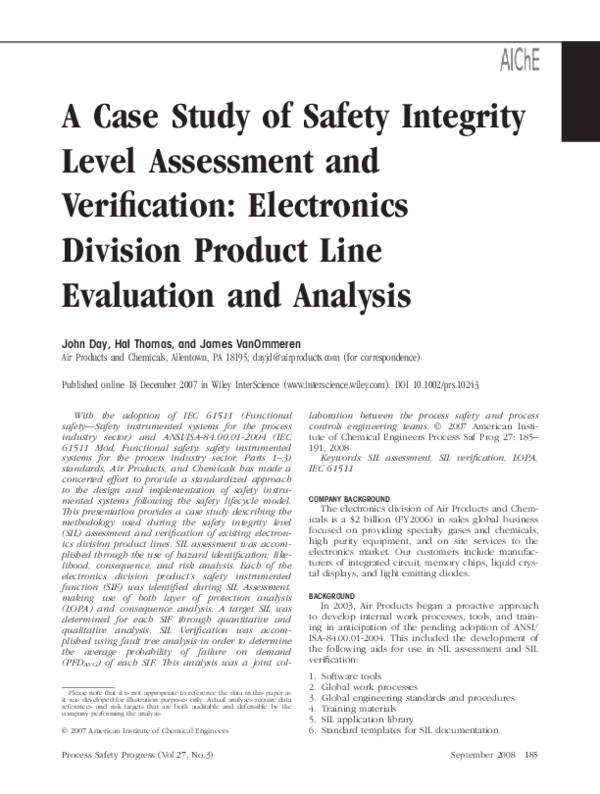 (PDF) A case study of safety integrity level assessment and ...