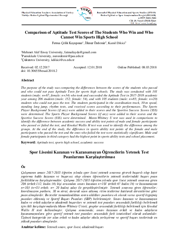 (PDF) Comparison of Aptitude Test Scores of The Students Who Win and ...