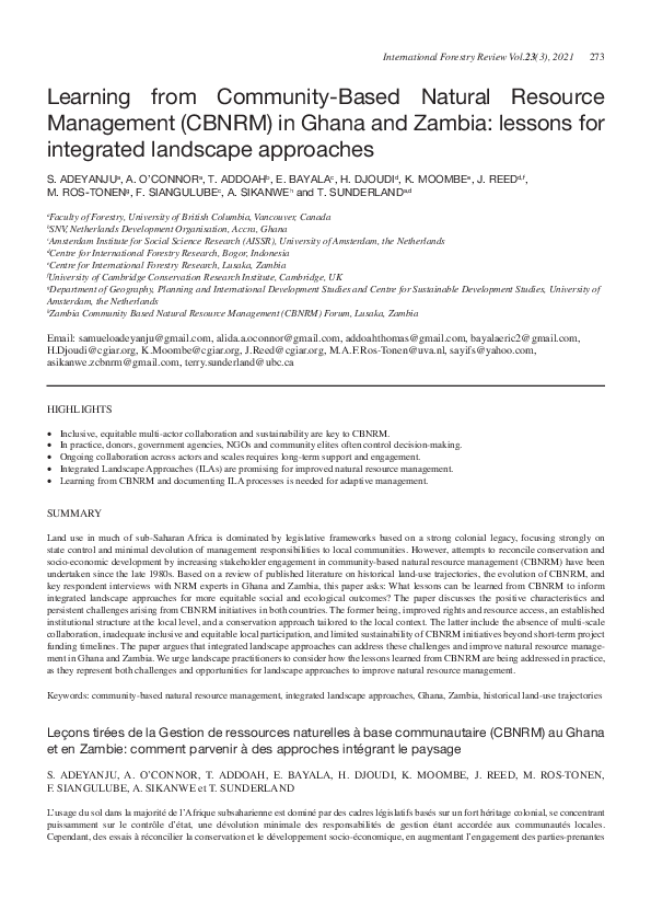 (PDF) Learning from Community-Based Natural Resource Management (CBNRM ...