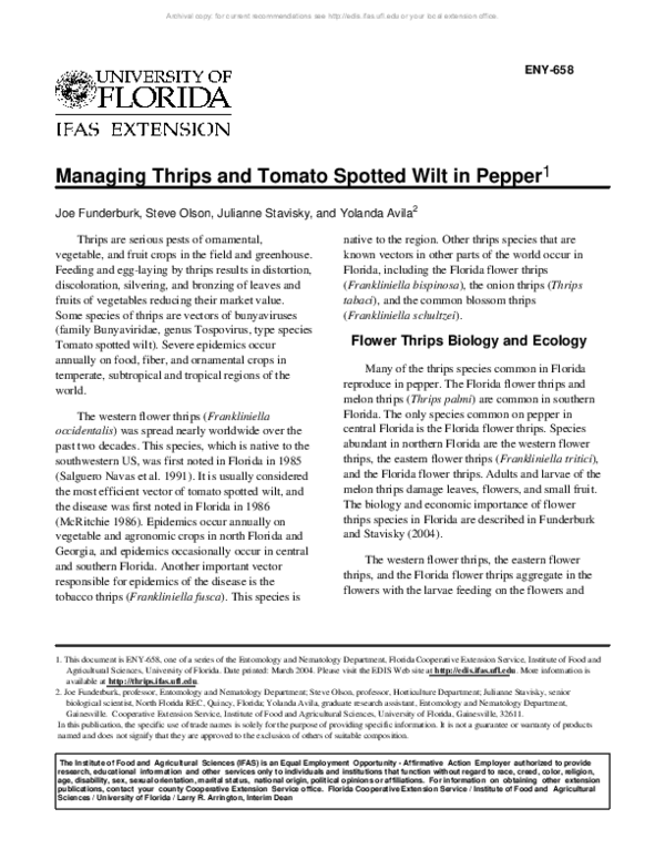 (PDF) Managing Thrips and Tomato Spotted Wilt in Pepper
