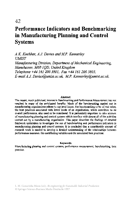 (PDF) Performance Indicators and Benchmarking in Manufacturing Planning ...