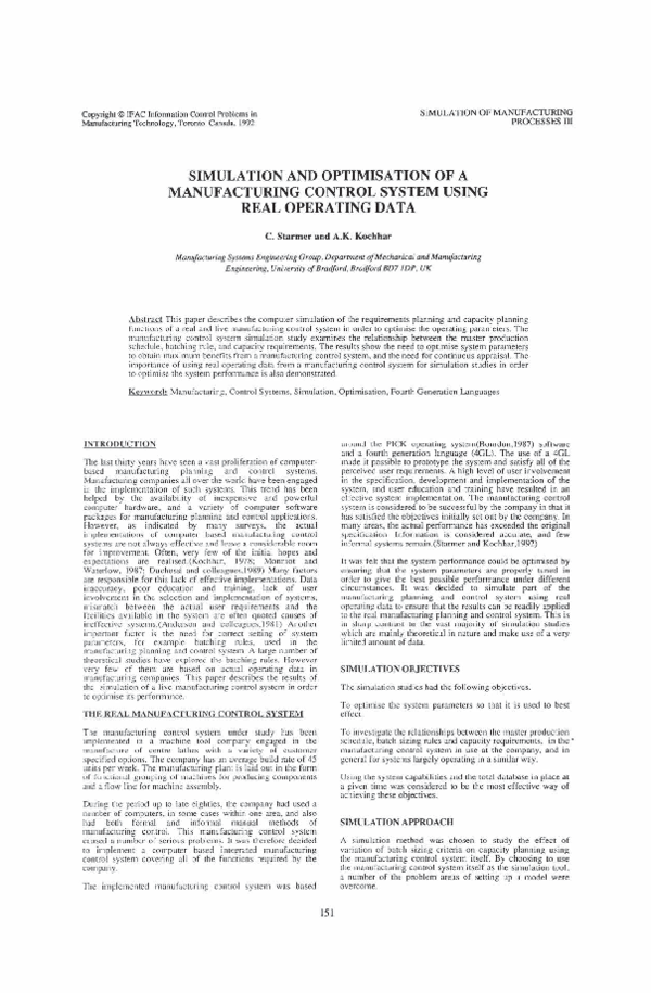 (PDF) Simulation and optimisation of a manufacturing control system ...