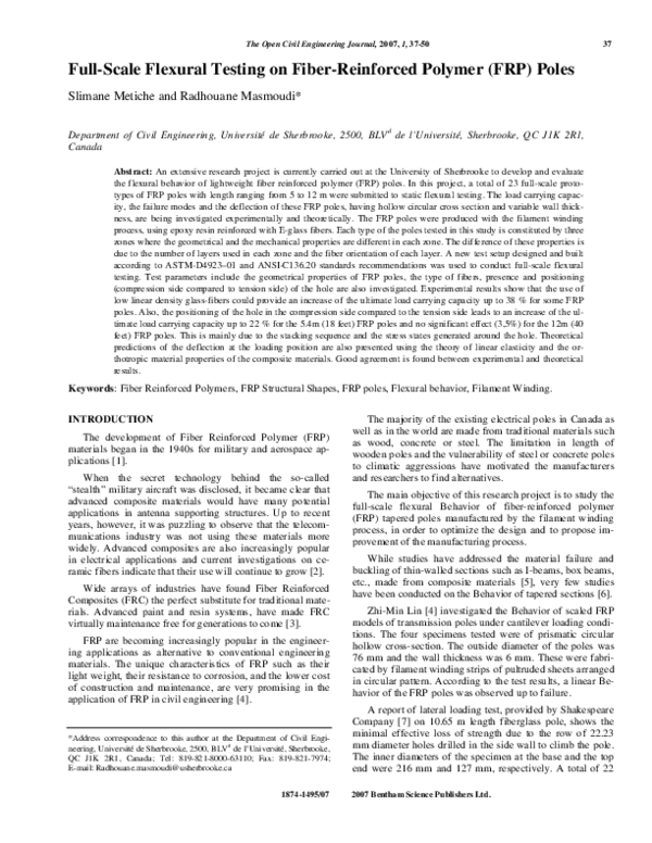 (PDF) Full-Scale Flexural Testing on Fiber-Reinforced Polymer (FRP) Poles