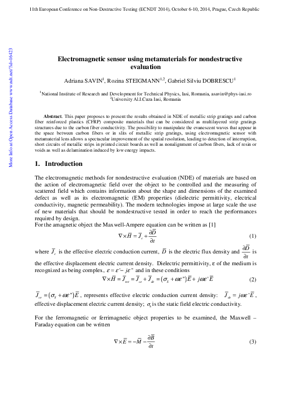 (PDF) Electromagnetic sensor using metamaterials for nondestructive evaluation