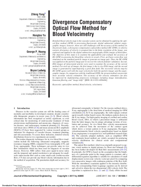 (PDF) Divergence Compensatory Optical Flow Method for Blood Velocimetry