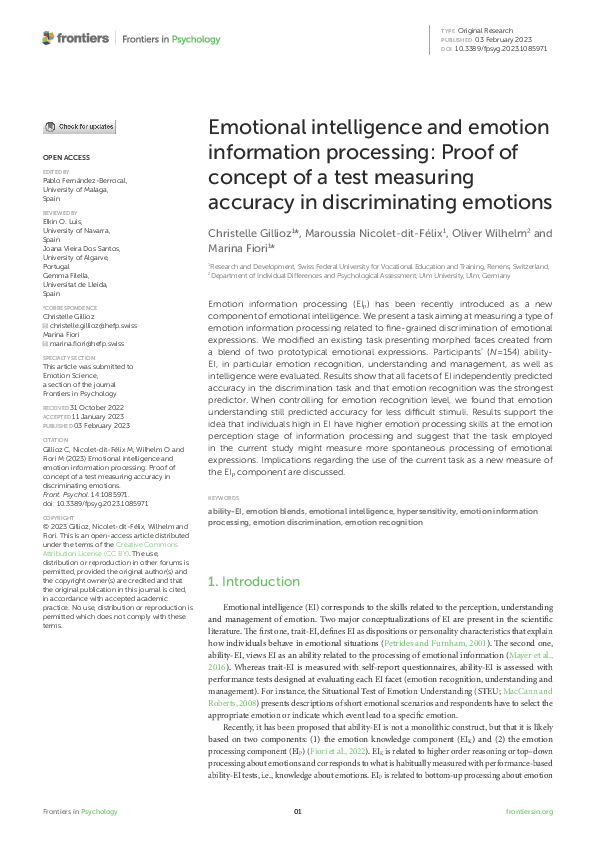 (PDF) Emotional intelligence and emotion information processing: Proof ...