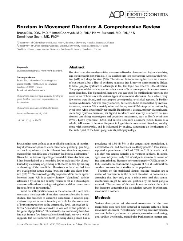 (PDF) Bruxism in Movement Disorders: A Comprehensive Review