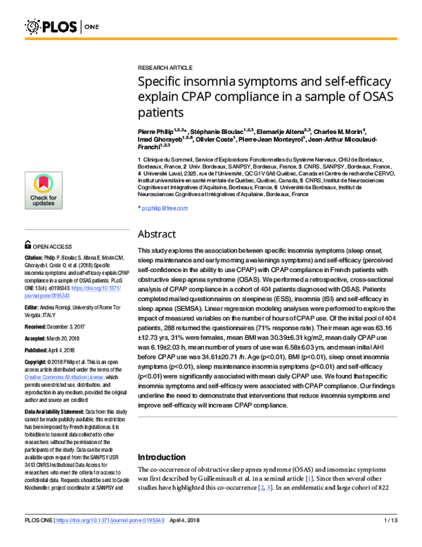 (PDF) Specific insomnia symptoms and self-efficacy explain CPAP ...