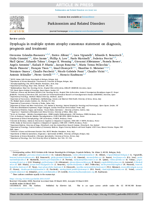 (PDF) Dysphagia in Multiple System Atrophy: Consensus Guidelines