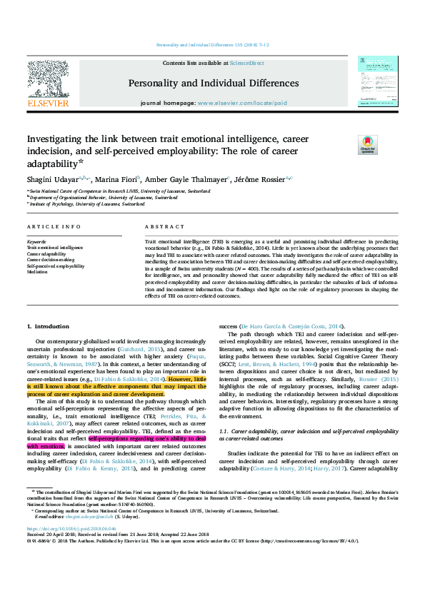 (PDF) Personality and Individual Differences