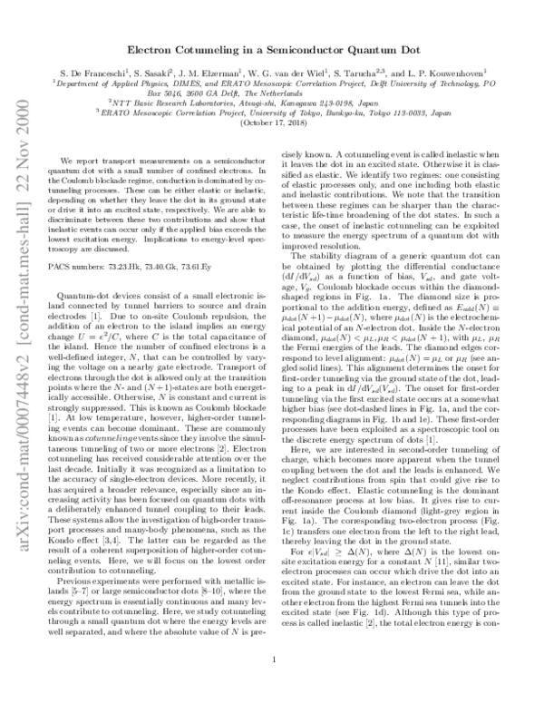 (PDF) Electron Cotunneling in a Semiconductor Quantum Dot