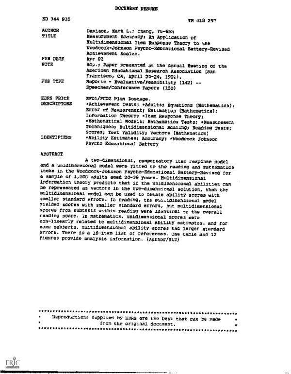 Pdf Measurement Accuracy An Application Of Multidimensional Item Response Theory To The