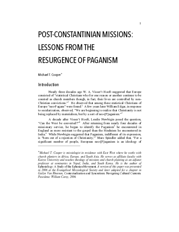 (PDF) POST-CONSTANTINIAN MISSIONS: LESSONS FROM THE RESURGENCE OF PAGANISM