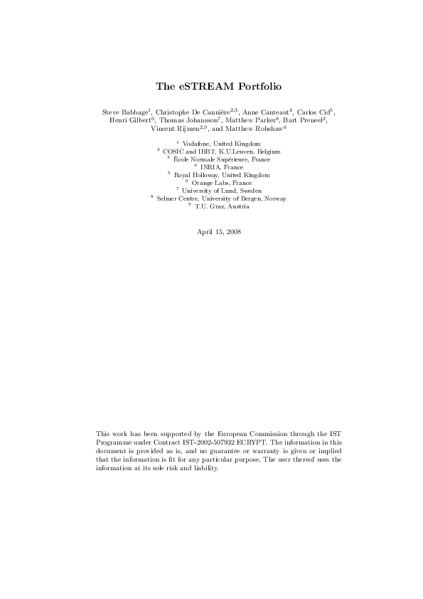 (PDF) The eSTREAM portfolio