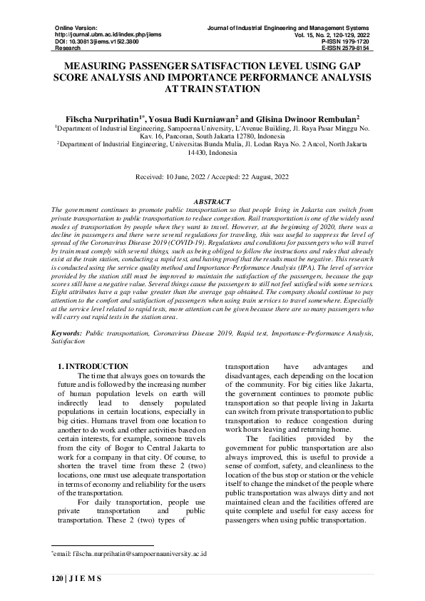 (PDF) Measuring Passenger Satisfaction Level Using Gap Score Analysis ...