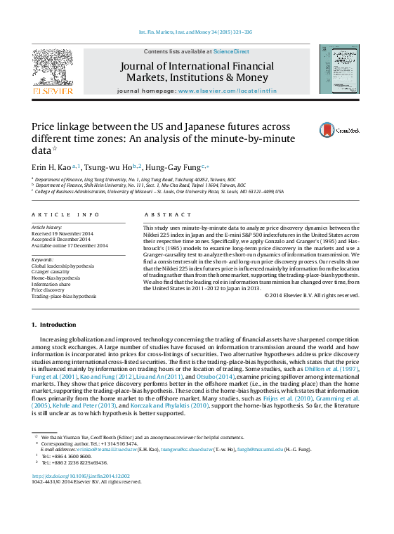 (PDF) Price linkage between the US and Japanese futures across ...