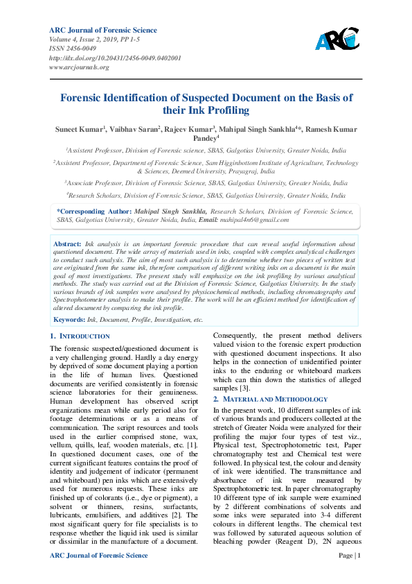 (PDF) Forensic Identification of Suspected Document on the Basis of ...