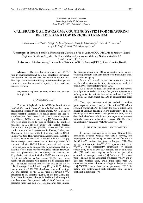 (PDF) Calibrating a low gamma counting system for measuring depleted ...