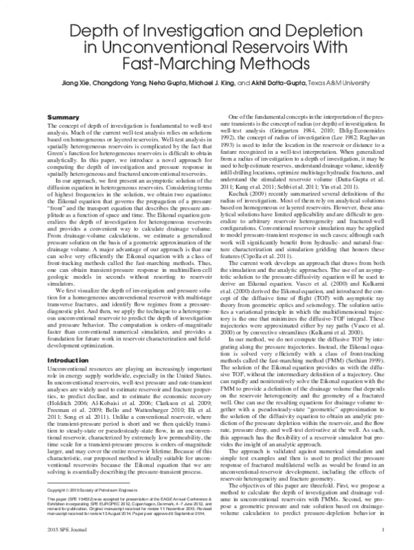 (PDF) Depth of Investigation and Depletion in Unconventional Reservoirs ...