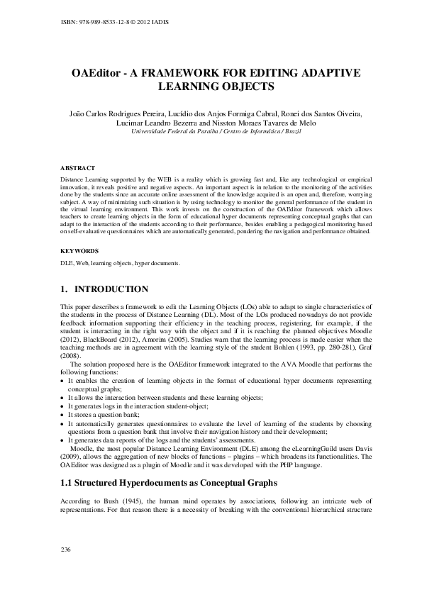 (PDF) OAEditor--A Framework for Editing Adaptive Learning Objects