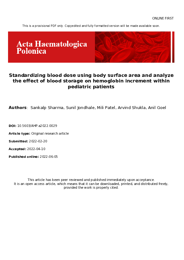 (PDF) Standardizing blood dose using body surface area and analyze the ...