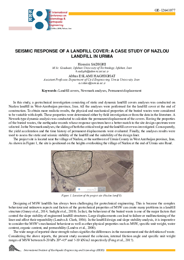 (PDF) Seismic Response of a Landfill Cover: A Case Study of Nazlou ...