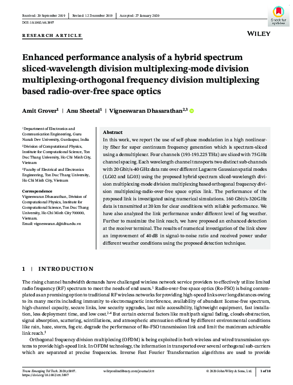 (PDF) Enhanced performance analysis of a hybrid spectrum sliced‐wavelength division multiplexing ...