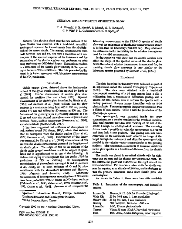 (PDF) Spectral characteristics of shuttle glow