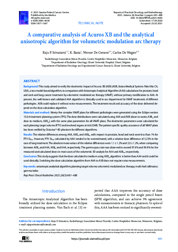 (PDF) A comparative analysis of Acuros XB and the analytical anisotropic algorithm for ...