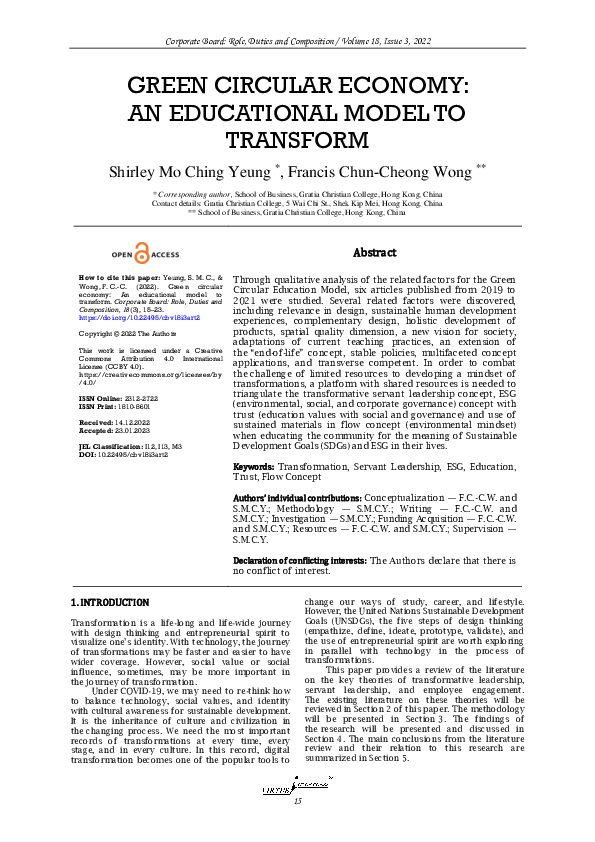 (PDF) GREEN CIRCULAR ECONOMY: AN EDUCATIONAL MODEL TO TRANSFORM