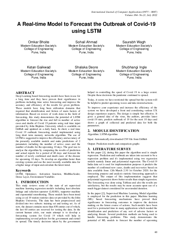 (PDF) A Real-time Model to Forecast the Outbreak of Covid-19 using LSTM