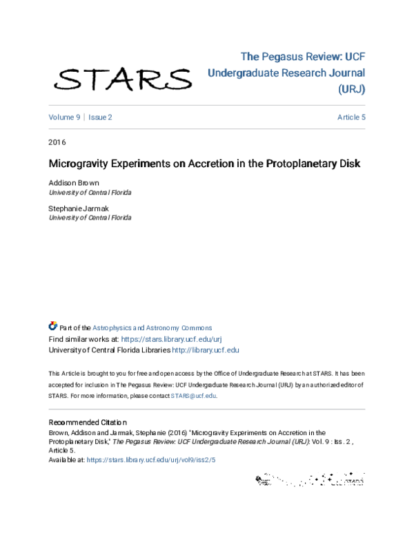 (PDF) Microgravity Experiments on Accretion in the Protoplanetary Disk