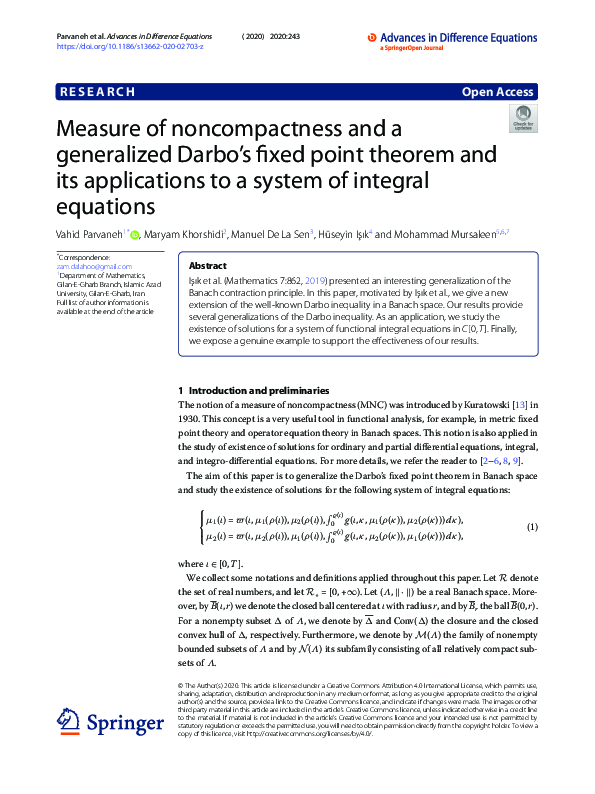 Pdf Measure Of Noncompactness And A Generalized Darbos Fixed Point Theorem And Its