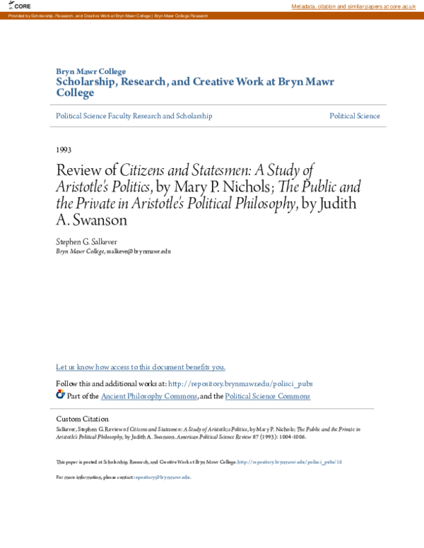 (PDF) Review of Citizens and Statesmen: A Study of Aristotle's Politics ...