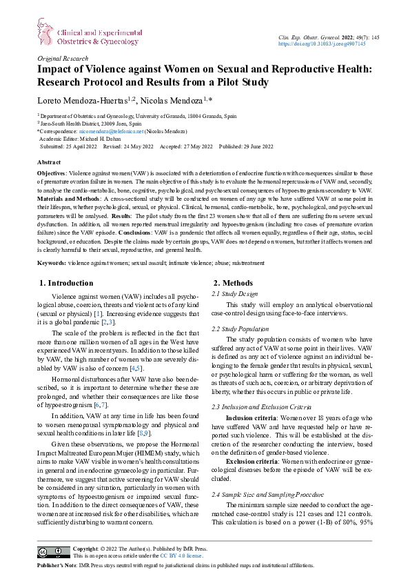 (PDF) Impact of Violence against Women on Sexual and Reproductive ...