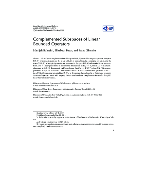 Pdf Complemented Subspaces Of Linear Bounded Operators