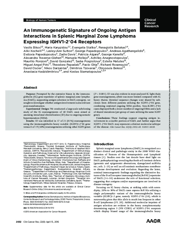 (PDF) An Immunogenetic Signature of Ongoing Antigen Interactions in ...
