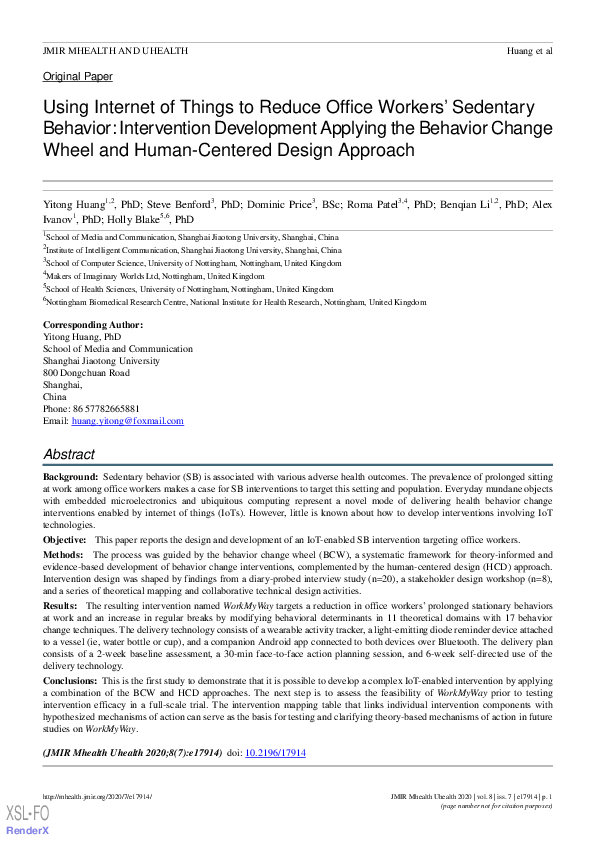 (PDF) Using digitally augmented objects to reduce sedentary behavior in office workers: design ...