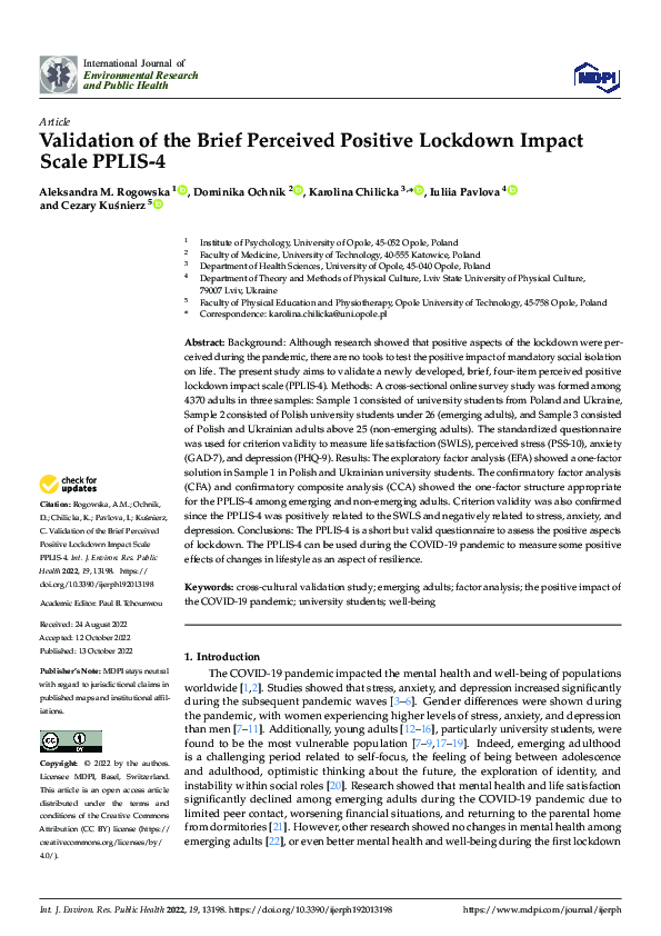 (PDF) Validation of the Brief Perceived Positive Lockdown Impact Scale ...