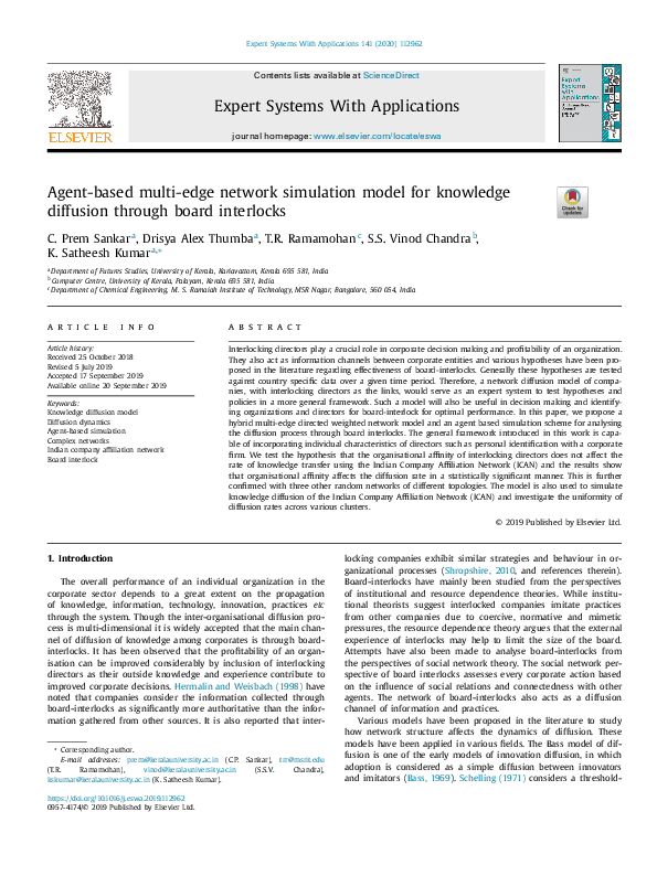 (PDF) Agent-based multi-edge network simulation model for knowledge diffusion through board ...