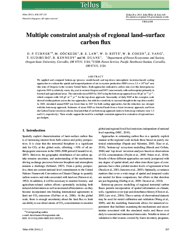 (PDF) Multiple constraint analysis of regional land–surface carbon flux