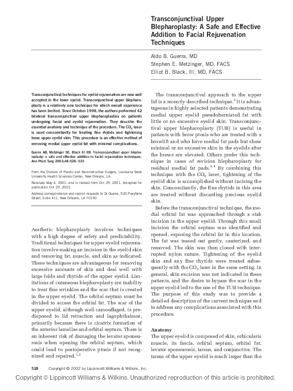 (PDF) Transconjunctival Upper Blepharoplasty: A Safe and Effective ...