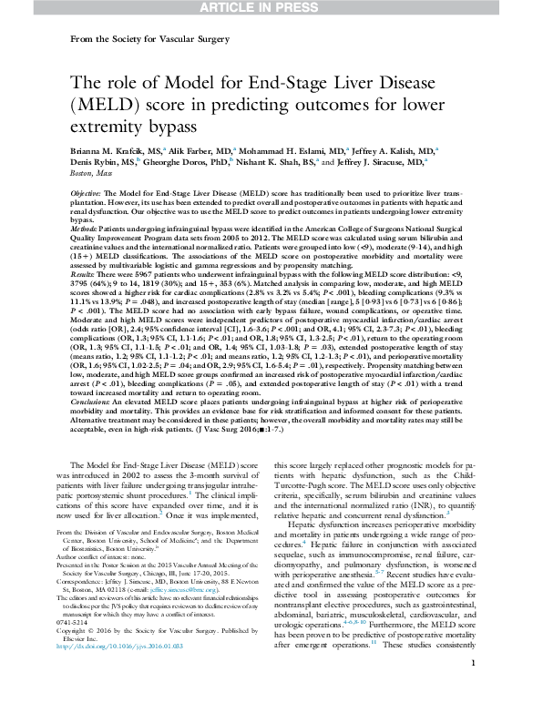 (PDF) The role of Model for End-Stage Liver Disease (MELD) score in ...