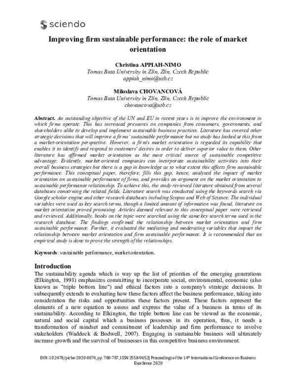 (PDF) Improving firm sustainable performance: the role of market ...